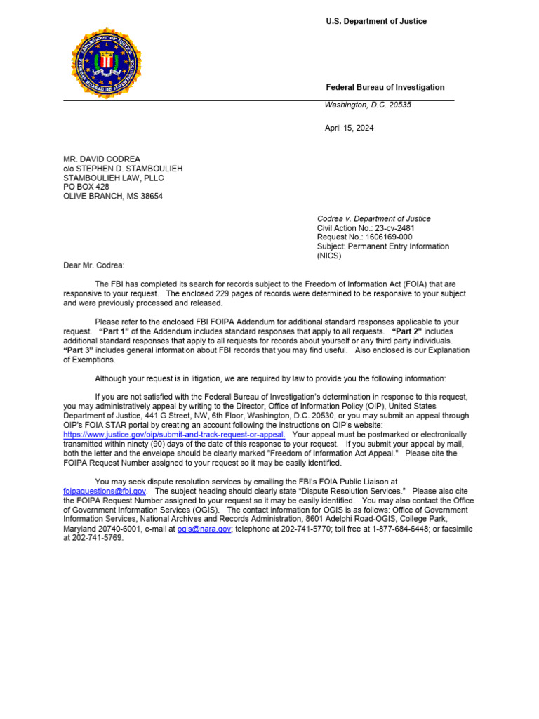 Justice Department FOIA Response On Permanent Entry To NICS Ignores Key ...