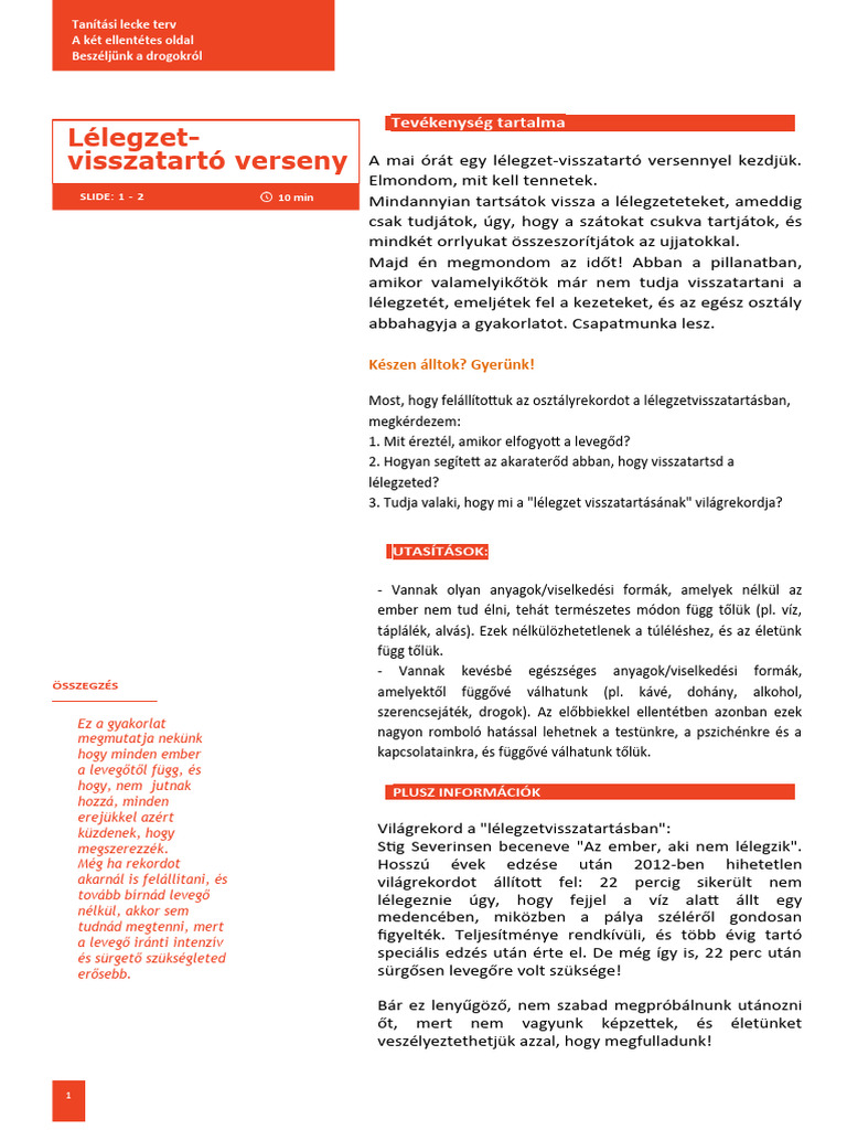 AZ ÉRME KÉT OLDALA Lecketerv | PDF