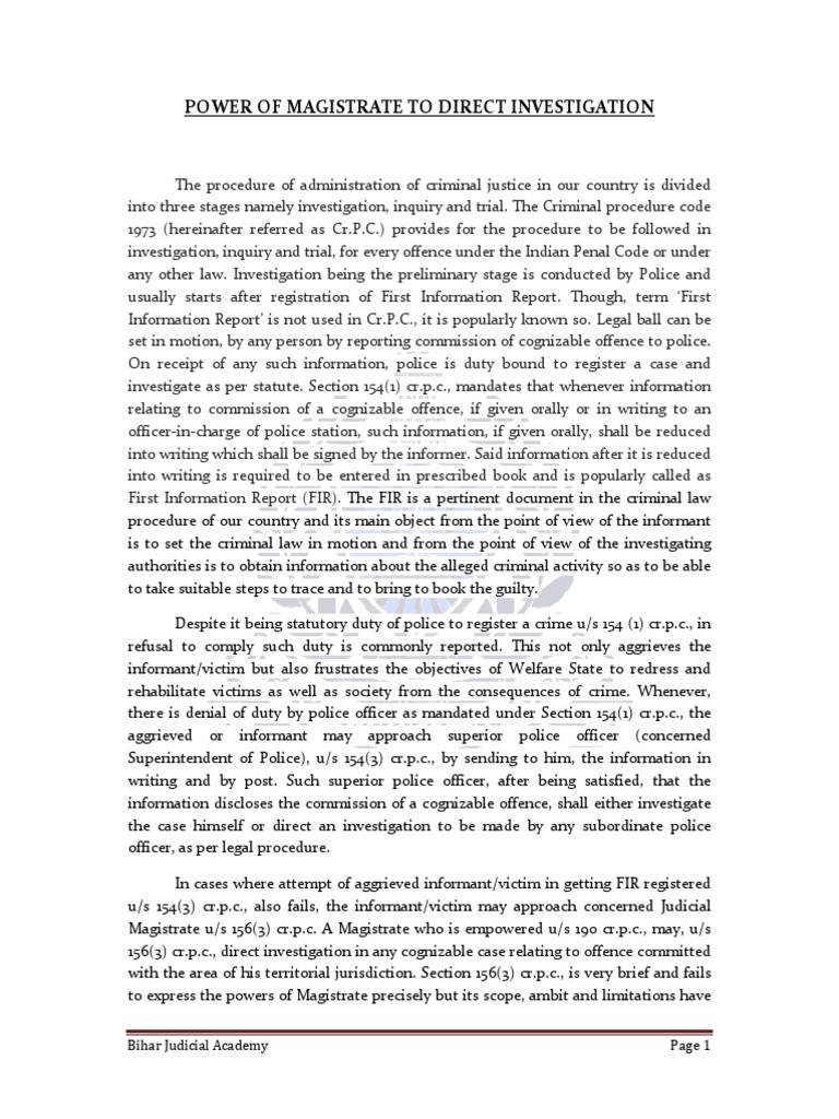 Power of Magistrate To Direct Investigation | PDF | Magistrate ...