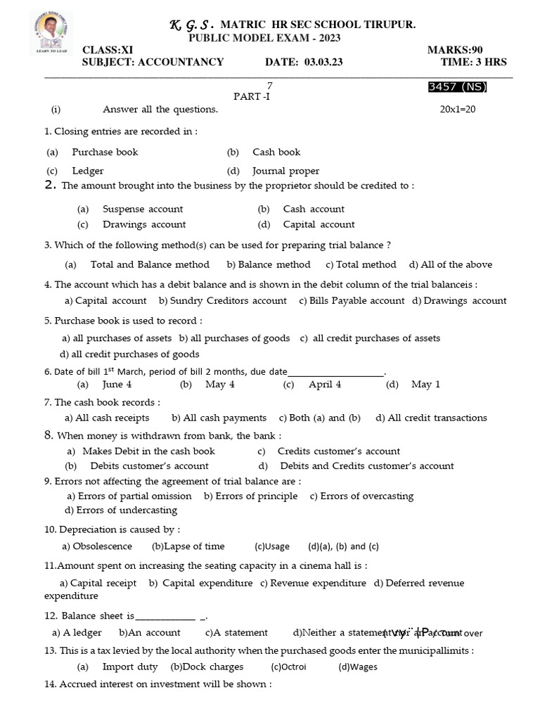 11th Grade Accountancy Exam 2023 | PDF | Debits And Credits | Banks