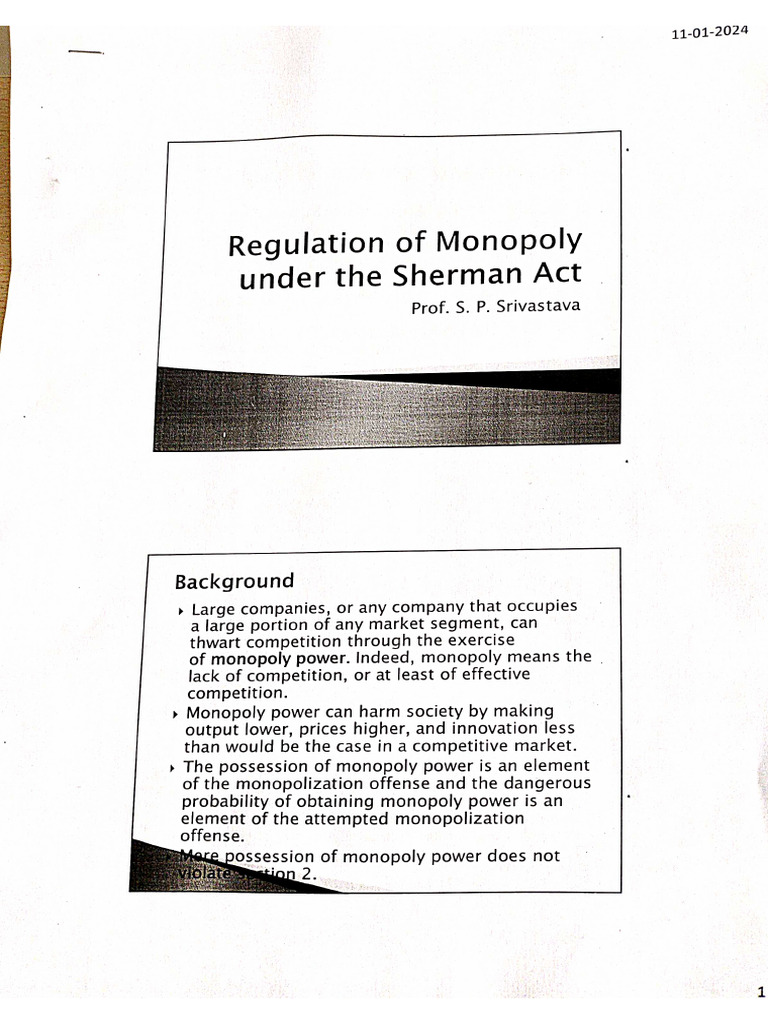 Regulation of Monopoly Under The Sherman Act | PDF