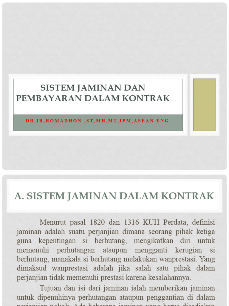 Sistem Jaminan Dan Pembayaran Dalam Kontrak | PDF | Bisnis | Pengelolaan Keuangan & Uang