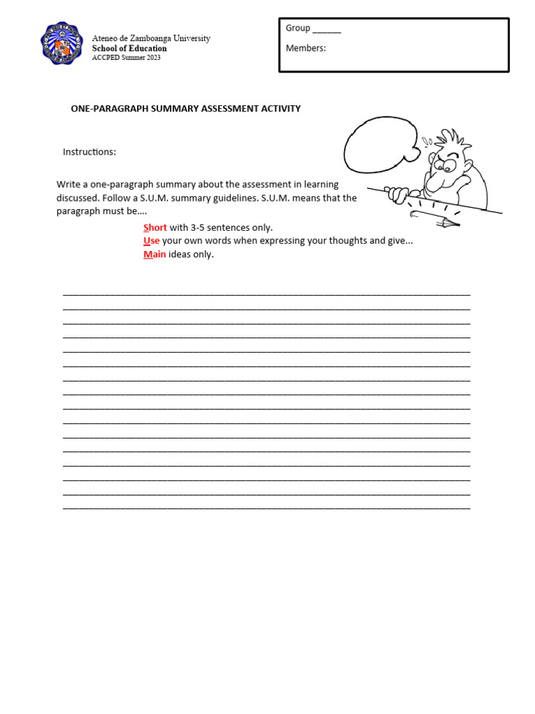 Alternative Assessment One Paragraph Summary | PDF