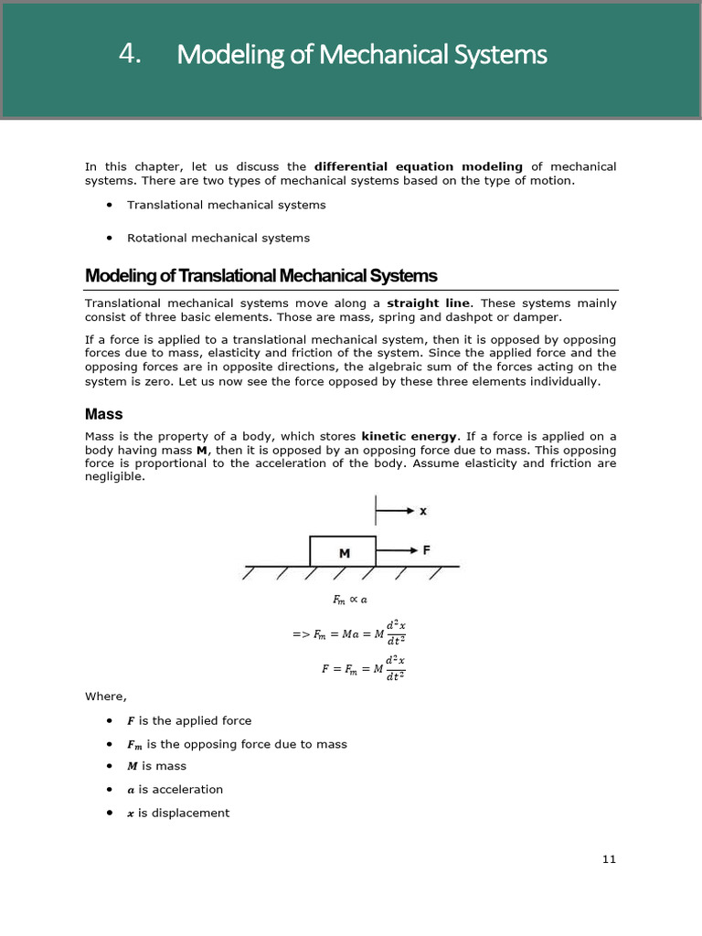 L04 Control Systems - Modeling of Mechanical Systems | PDF | Torque | Force