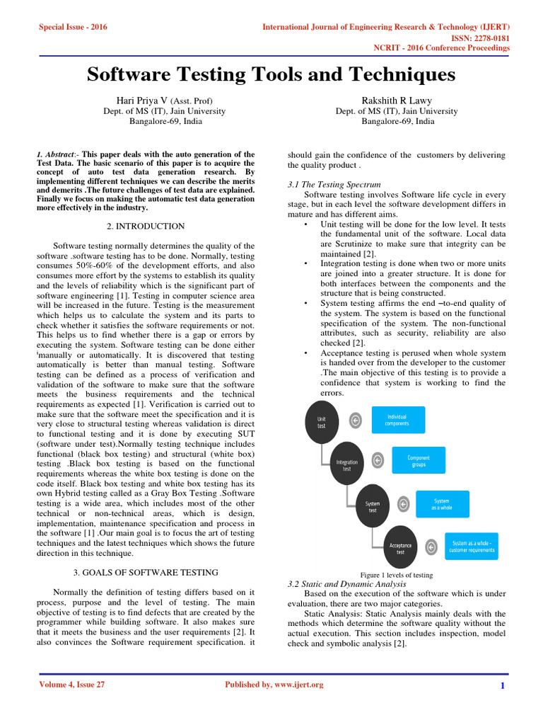 Software Testing Tools and Techniques IJERTCONV4IS27035 | PDF ... Software Testing Tools and Techniques IJERTCONV4IS27035 | PDF ...