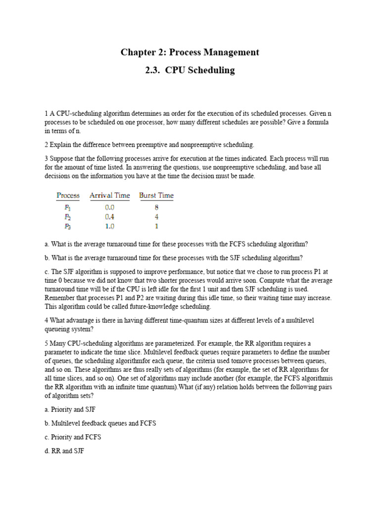 Chapter2.3-CPU Sched - Qeuestion | PDF | Scheduling (Computing ...