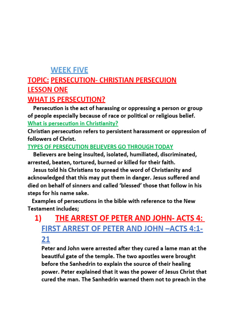 Classnotes Student 50363812732 Weekfive-Persecution | PDF | Jesus ...