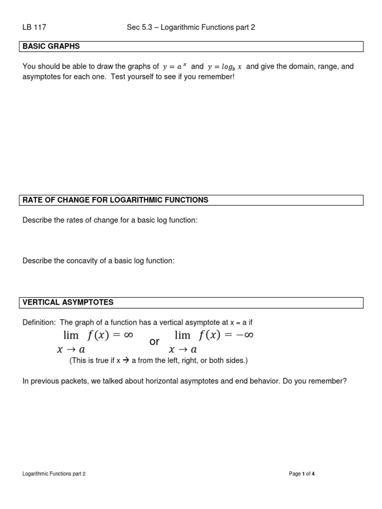 Sec 5.3 - Notes - Logarithmic Functions Part 2 | PDF | Ph | Decibel