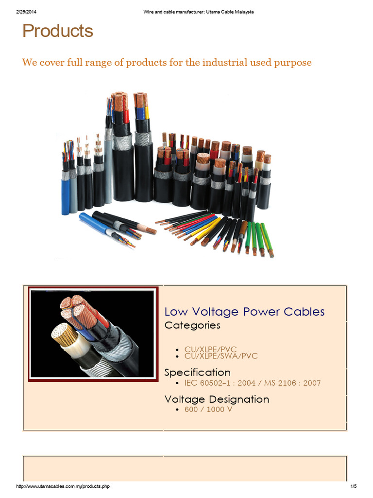 Utama Cable Product Specifications | PDF | Equipment | Building Engineering