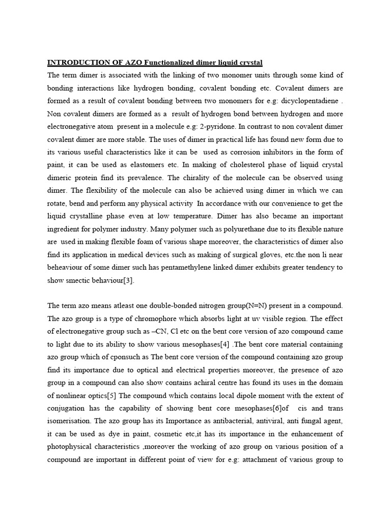 INTRODUCTION of AZO Functionalized Dimer Liquid Crystal PDF | PDF ...