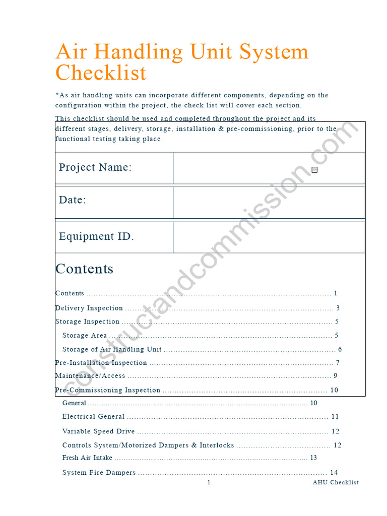 AHU Checklist Overview | PDF | Building Materials | Building Automation