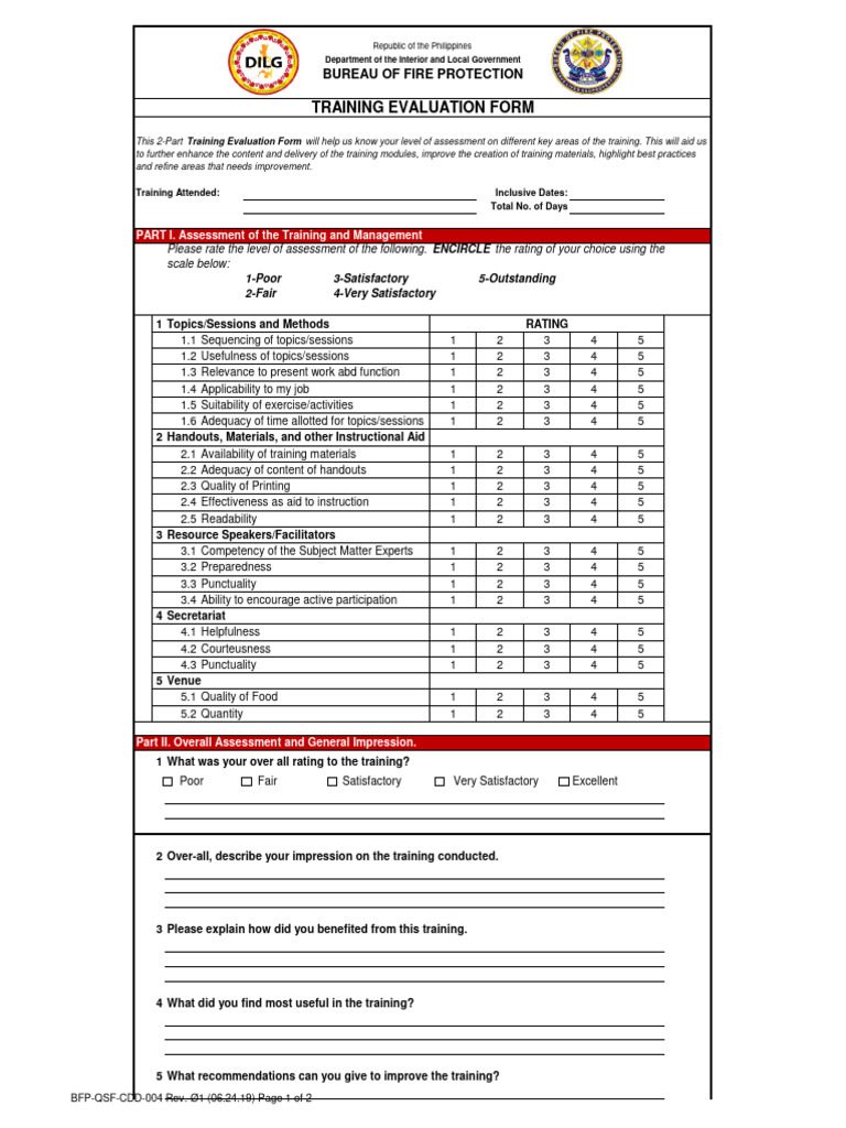 4F Training Evaluation Form Rev01 062419 | PDF