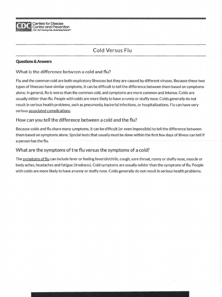 Cold Vs Flu | PDF