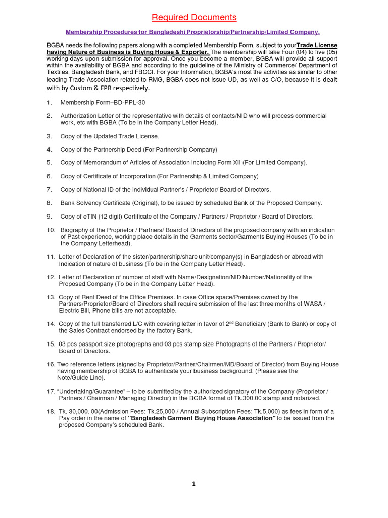 BGBA Membership Procedure | PDF | Business