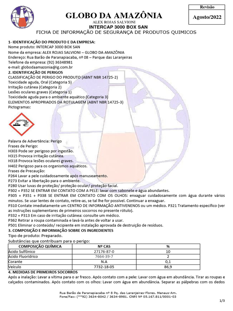 Fispq Intercap 3000 Box San GHS2022 | PDF | Química | Solubilidade
