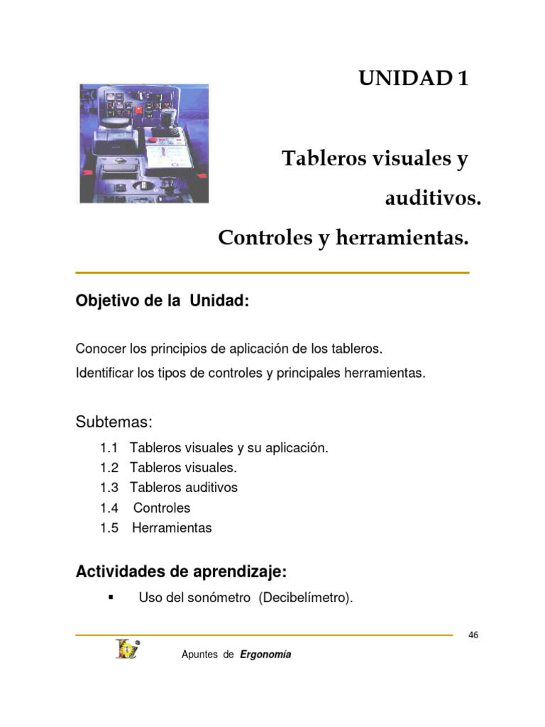 Tableros Visuales y Auditivos en Ergonomía | PDF | Sonido | Tornillo