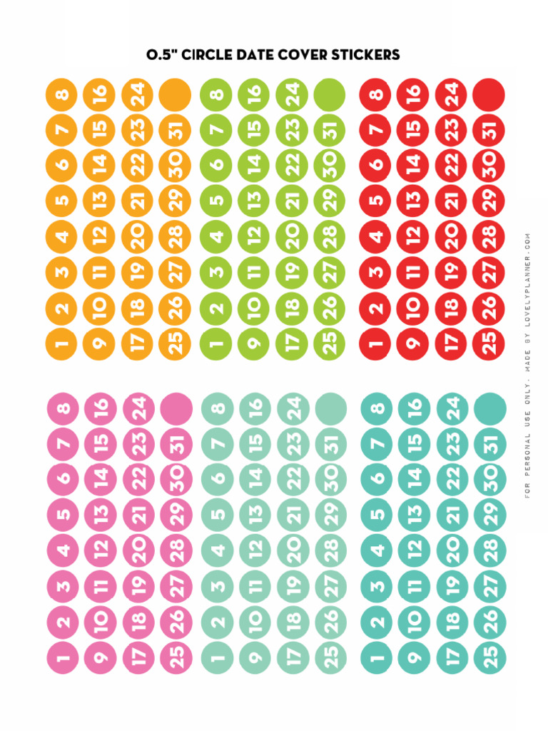 PDF Rainbow Dot Date Cover Stickers - By Lovely Planner | PDF
