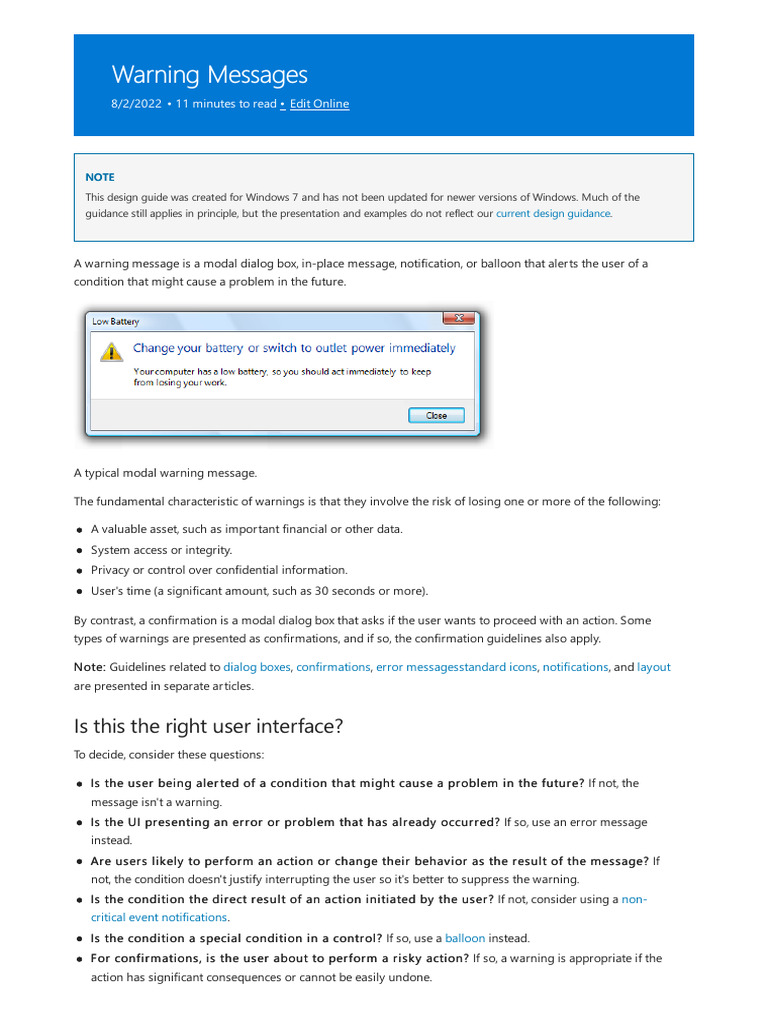 Warning Messages | PDF | Dialog Box | Icon (Computing)