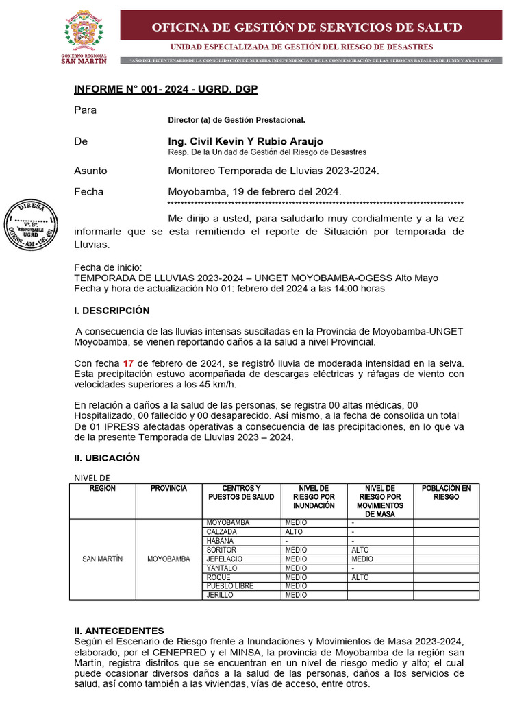 Informes Lluvias Ugrd 2024 | PDF | Estaciones | Desastres naturales