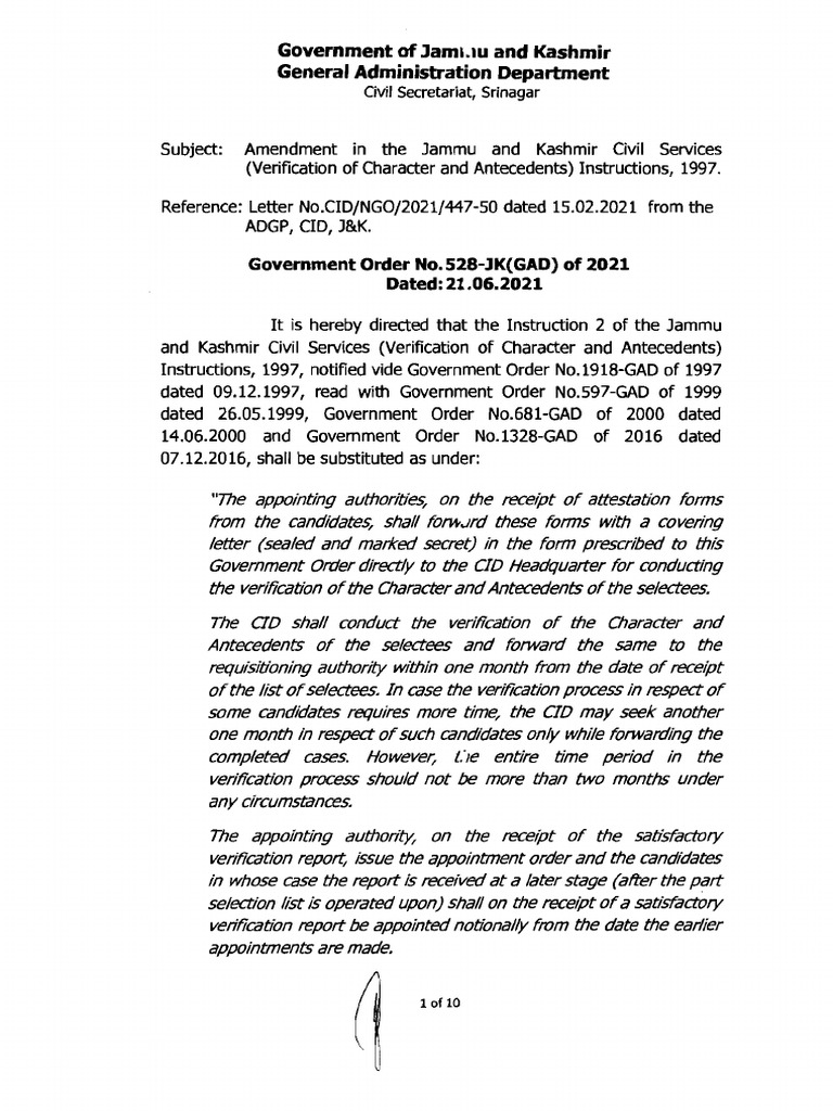 CID Verification Amendment in The Jarnmu and Kashmir Civil Services ...
