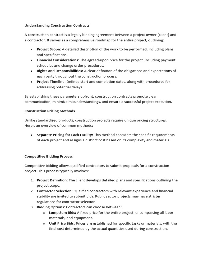 Understanding Construction Contracts Pdf Business