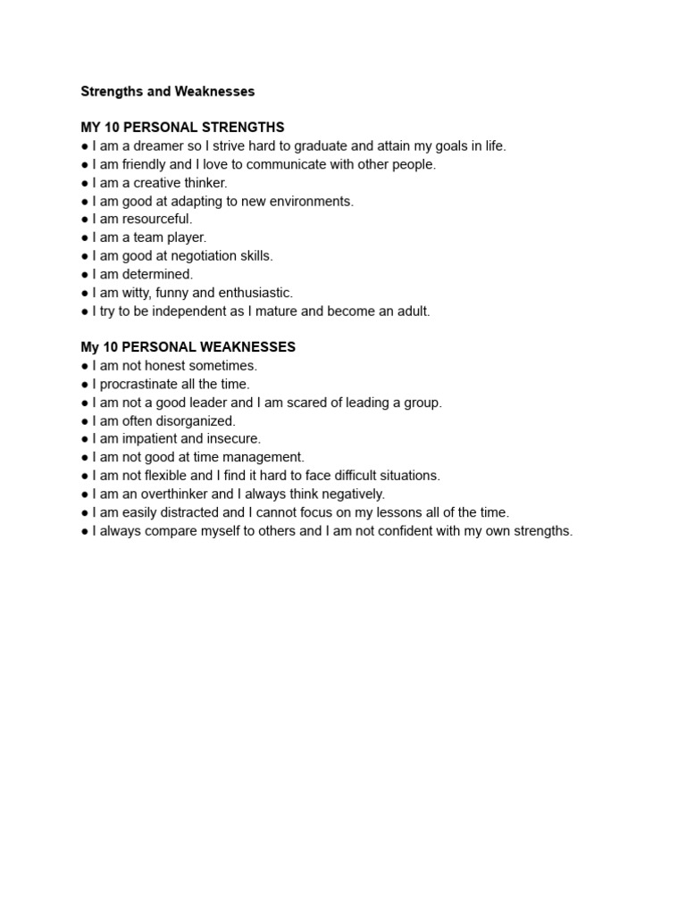 Strengths and Weaknesses | PDF