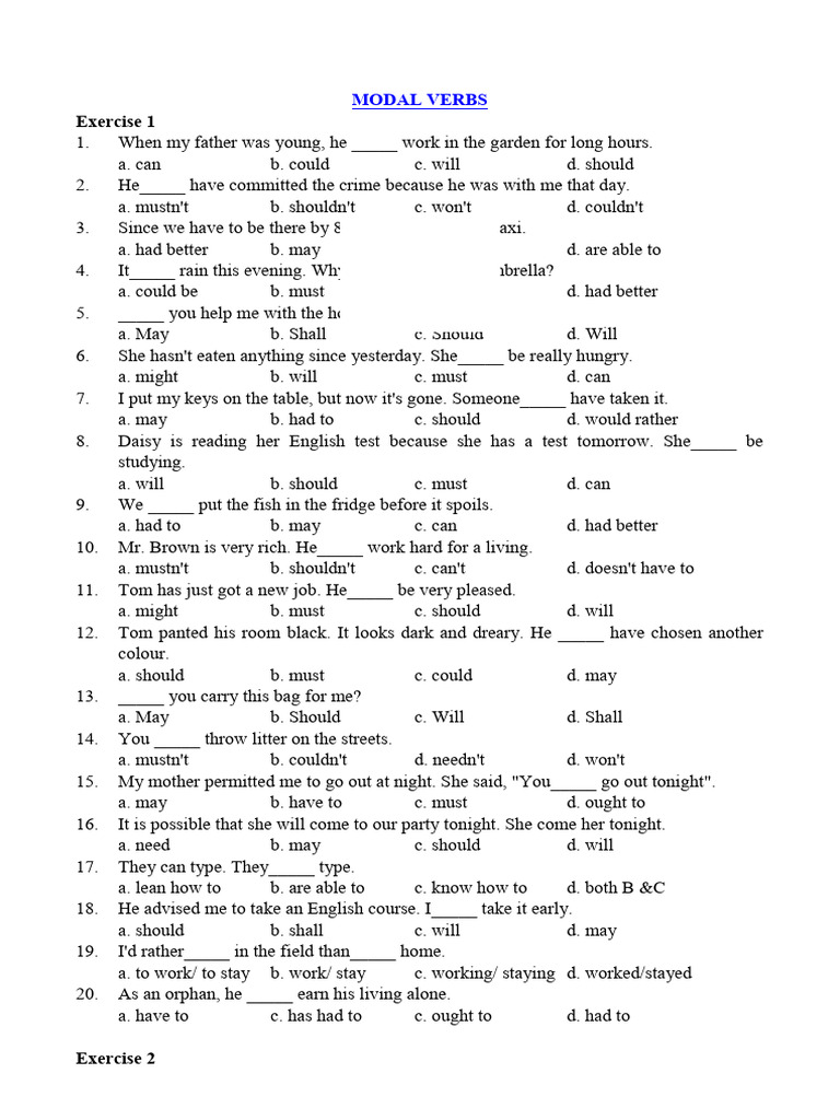 Modal Verbs - T NG H P | PDF