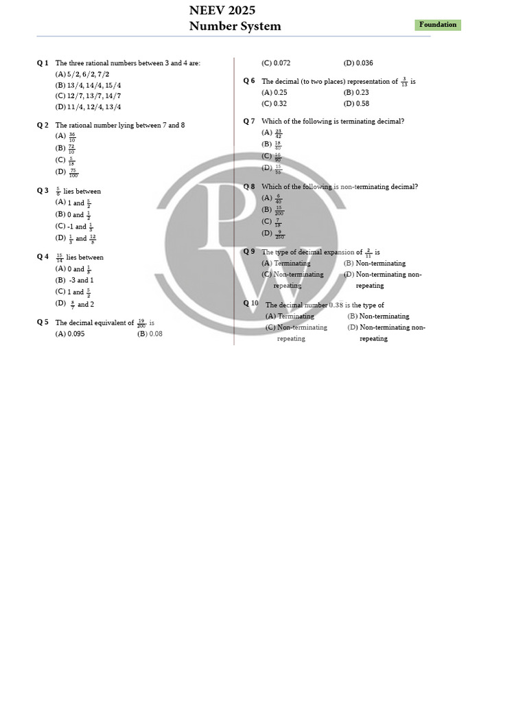 Number System - DHA 01 (Of Lecture 02) | PDF | Mathematics ...