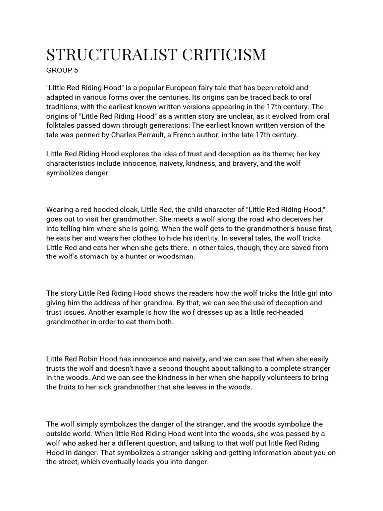 STRUCTURALIST CRITICISM | PDF | Little Red Riding Hood | Fairy Tales
