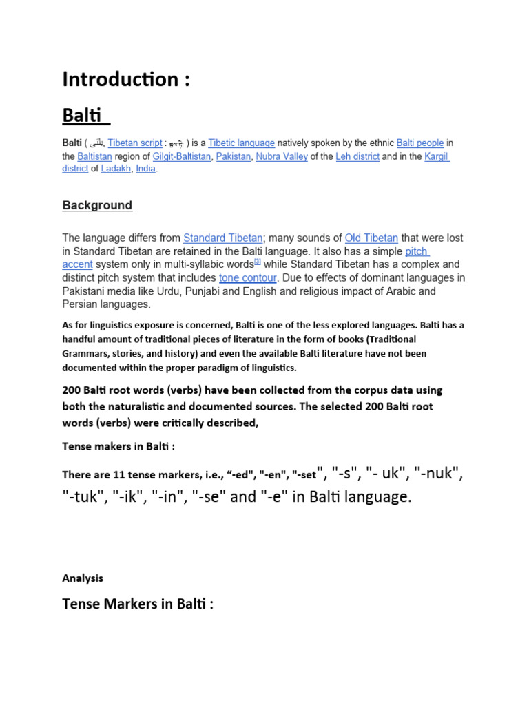 Balti Analysis Complete | PDF | Grammatical Tense | Linguistics
