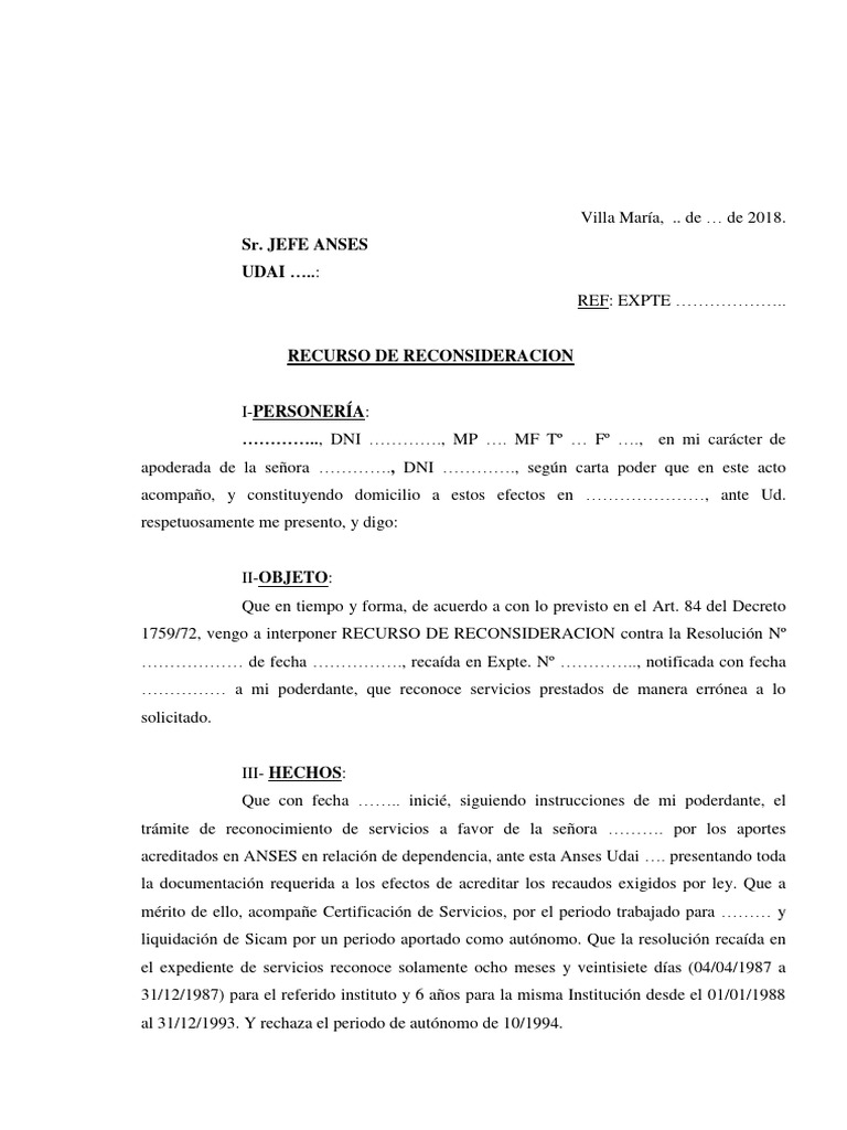 Recurso de Reconsideracion Modelo | PDF | Documento de identidad | Gobierno
