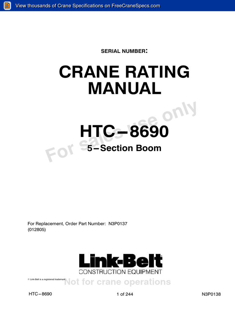 Link-Belt HTC-8690 Truck Crane Operator's Manual PDF | PDF | Crane ...