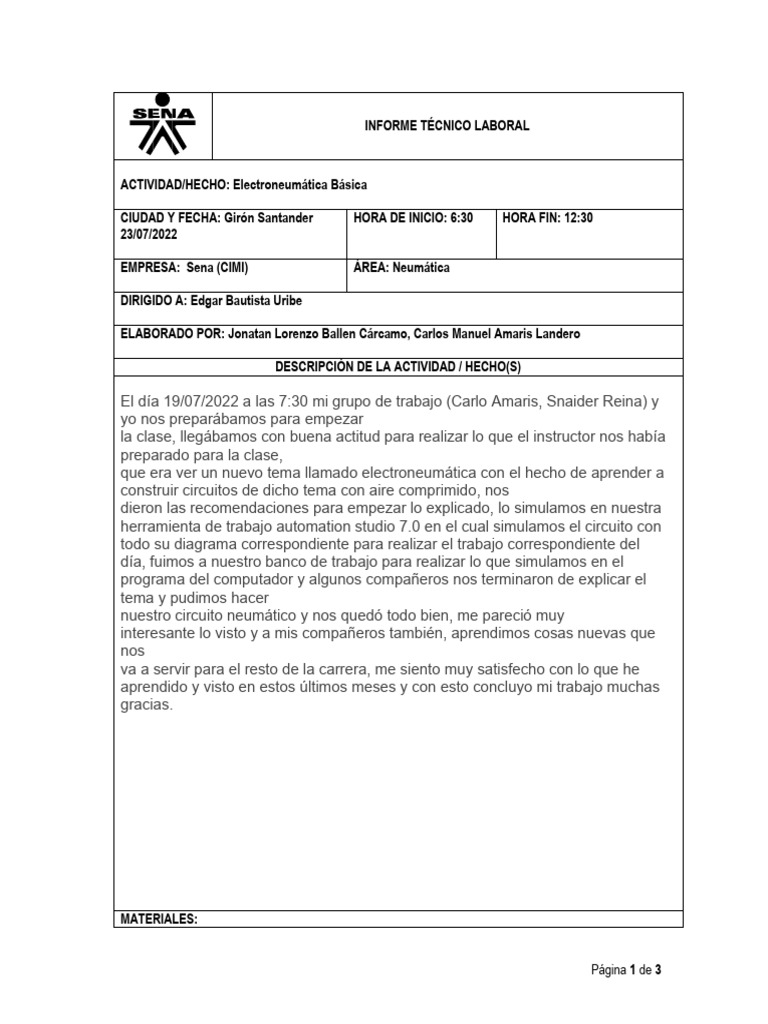 GD-F-007-Formato-Informe Técnico Laboral Jonatan, Carlos | PDF