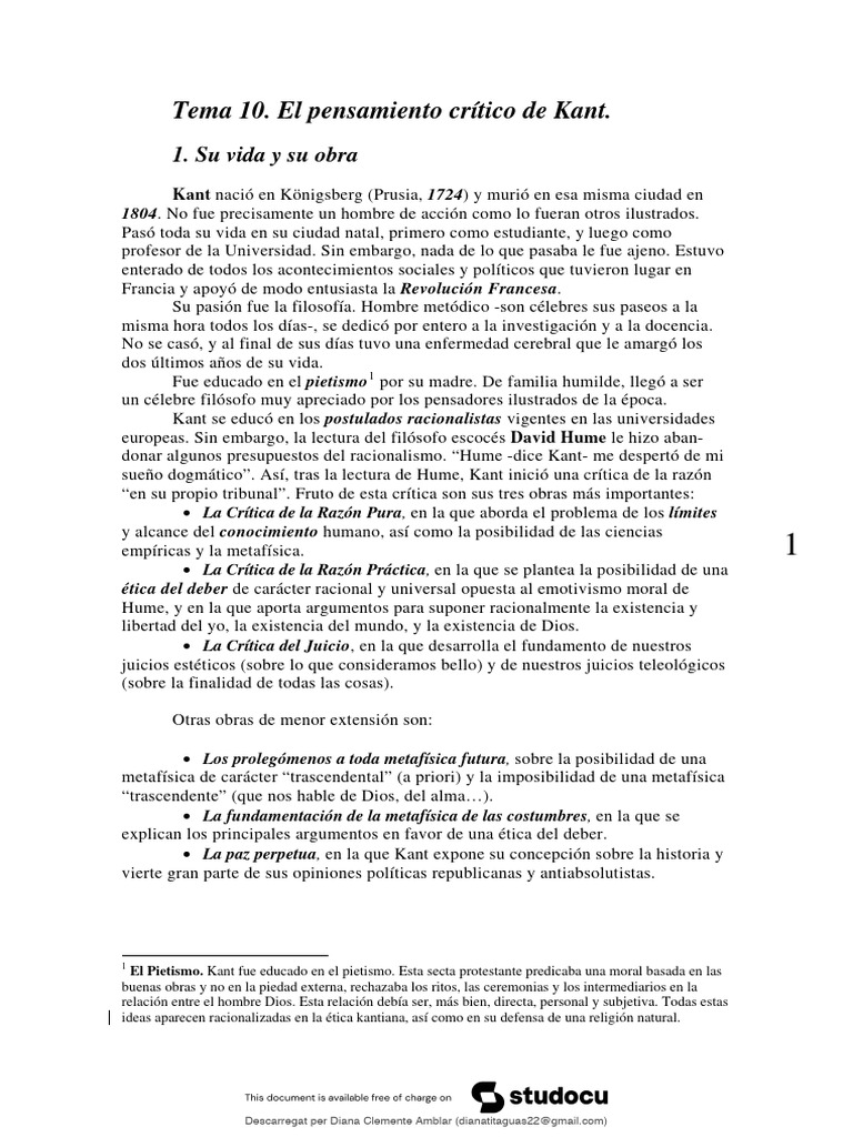 Crítica de Kant: Racionalismo y Empirismo | PDF | Immanuel Kant | A ...