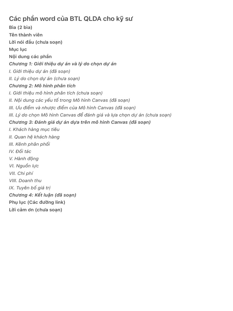 Các Phần Word Của BTL QLDA Cho Kỹ Sư | PDF