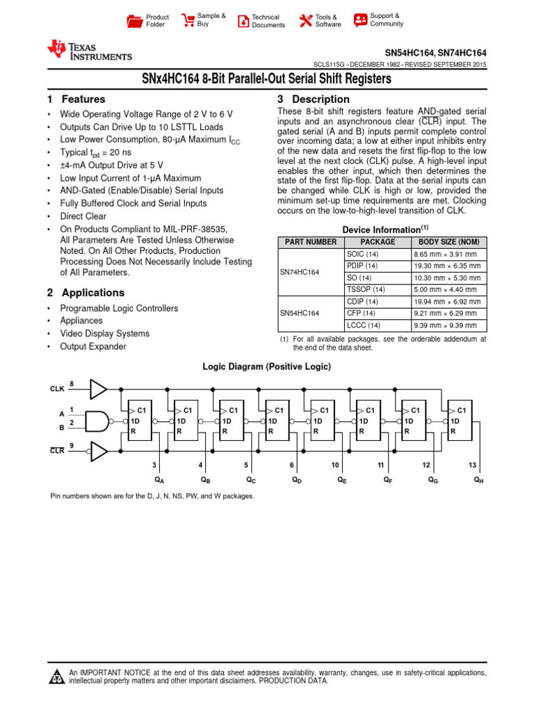 SN 74 HC 164 | PDF | Electrostatic Discharge | Computing