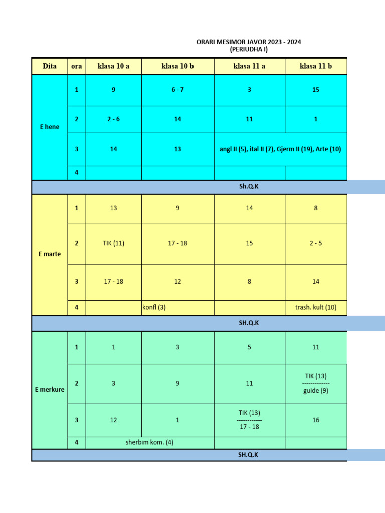 Orari provizor 2023 - 2024-3 Gjithcka | PDF