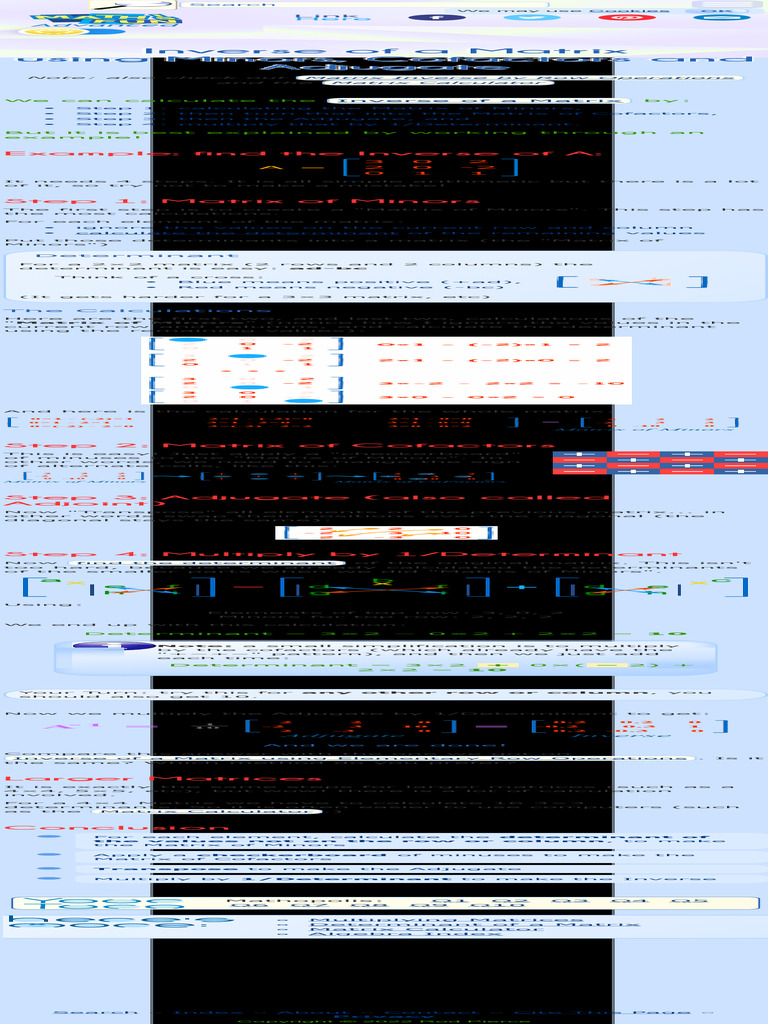 Inverse of A Matrix Using Minors, Cofactors and Adjugate | PDF | Matrix ...