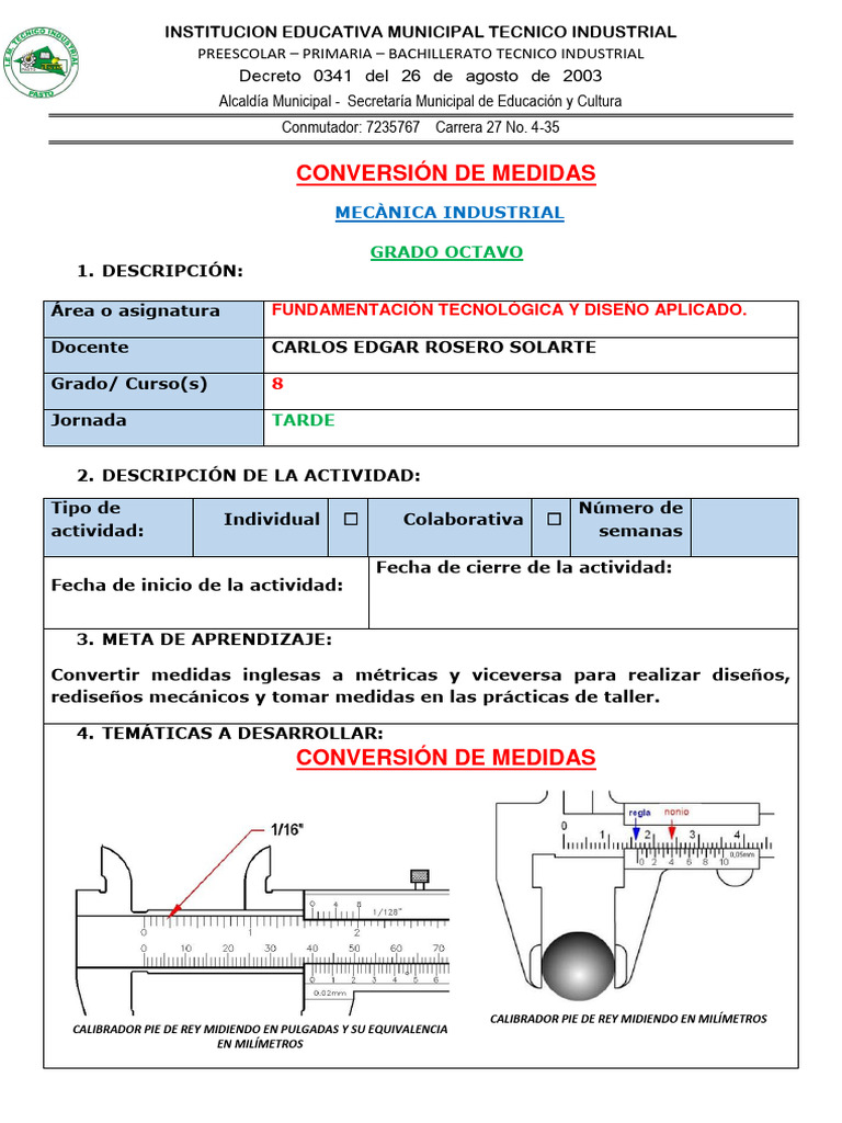 Conversión de Medidas. | PDF | Pulgada | Educación de la primera infancia
