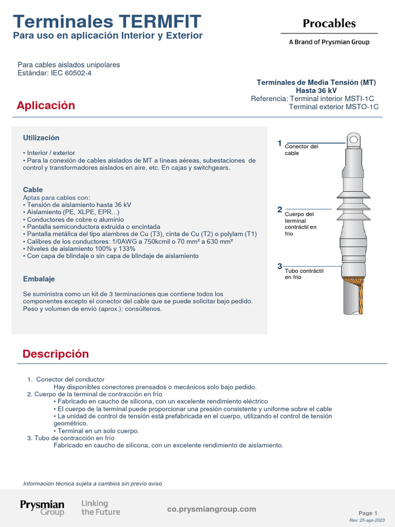 FT Terminales Termfit Co | PDF | Aislador (Electricidad) | Conductor electrico