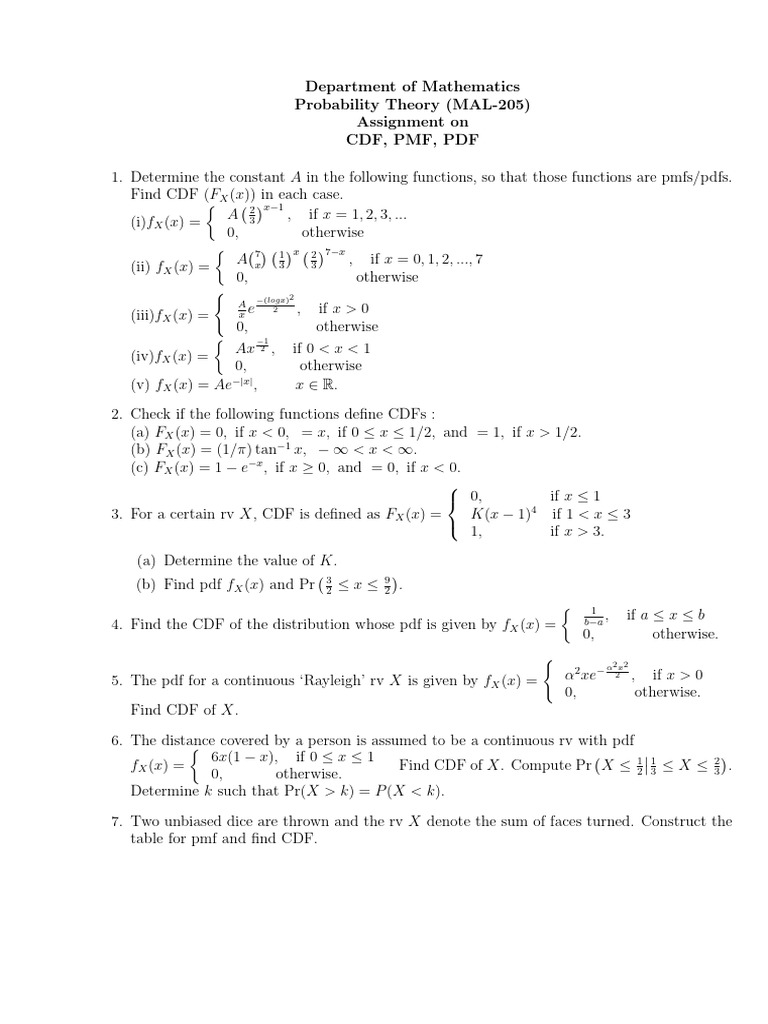 Prob 205 Assignment1 | PDF | Probability Density Function | Mathematical Analysis