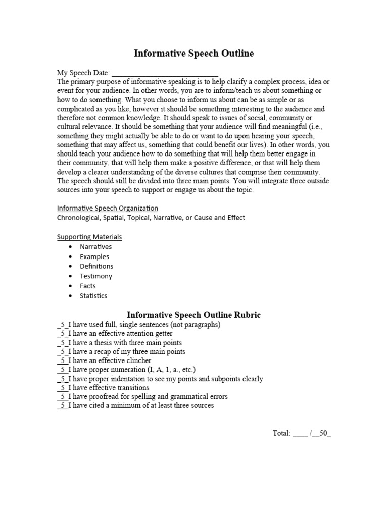 Informative Speech Outline Guide | PDF | Attention | Linguistics