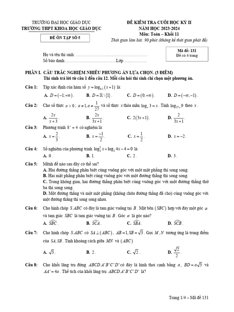 Đề Ôn Số 5 - HK2 - K11 - 23.24 | PDF