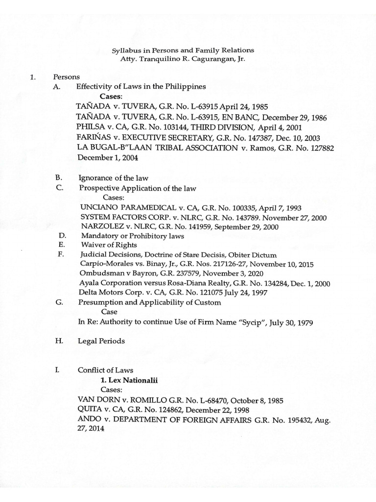 Persons and Family Relations Course Syllabus | PDF