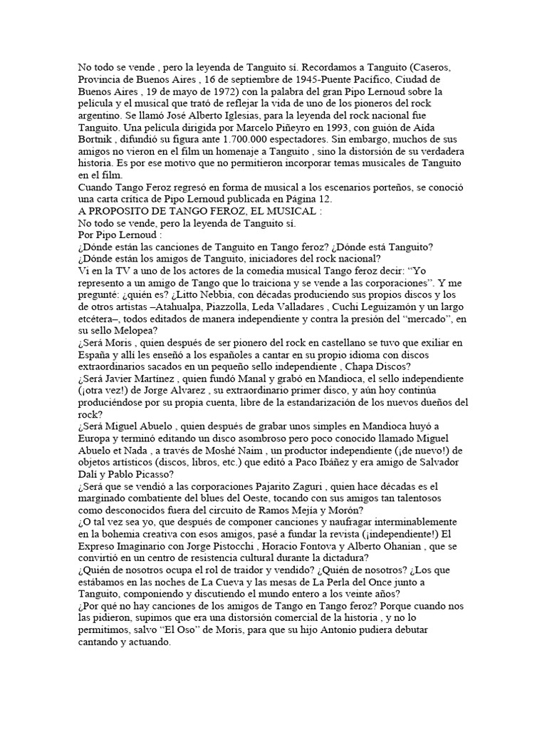 Leyenda de Tanguito: Crítica de Pipo Lernoud | PDF | Musica argentina