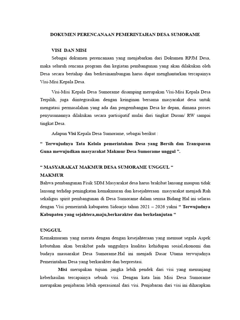 Dokumen Perencanaan Pemerintahan Desa Sumorame-1 | PDF