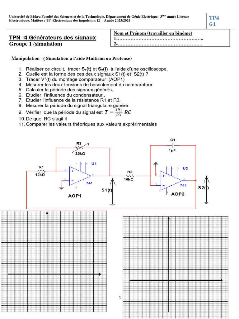 TPN °4 Générateurs Des Signaux Groupe 1 (Simulation) | PDF