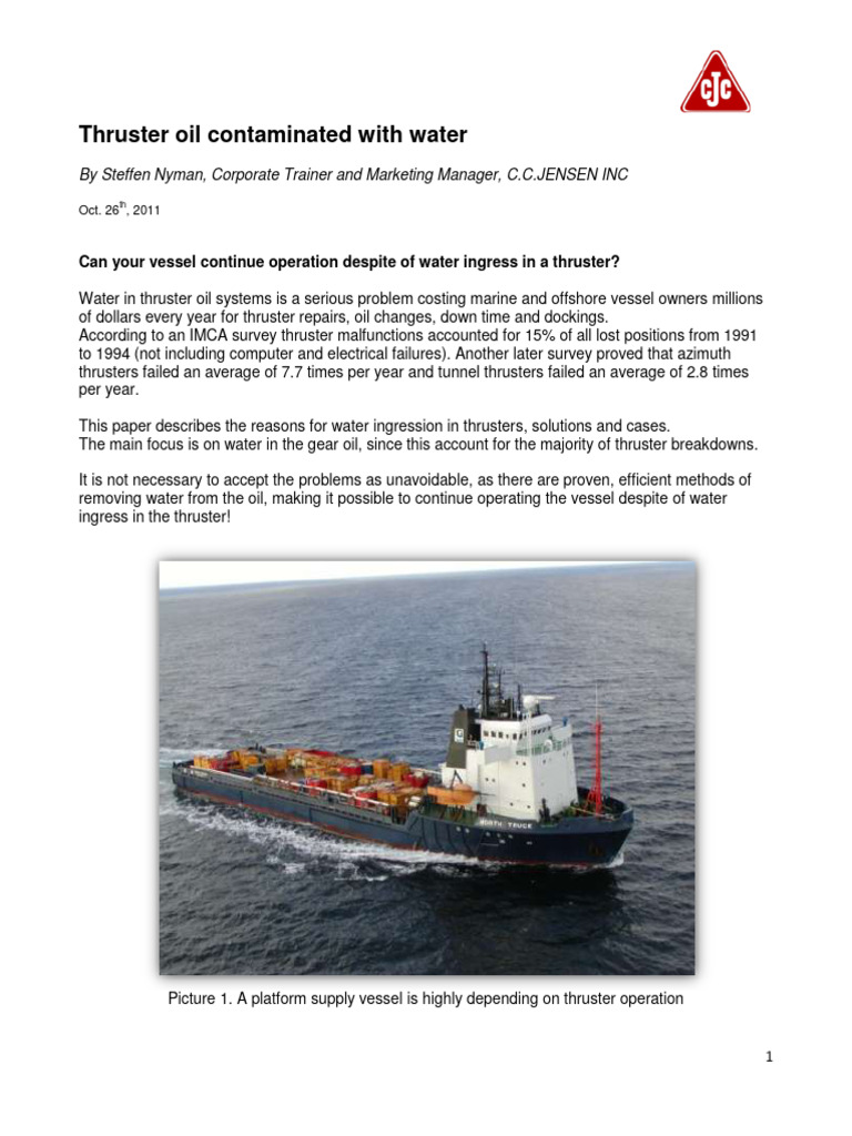 Thruster Oil Water Contamination Solutions | PDF | Filtration | Propeller