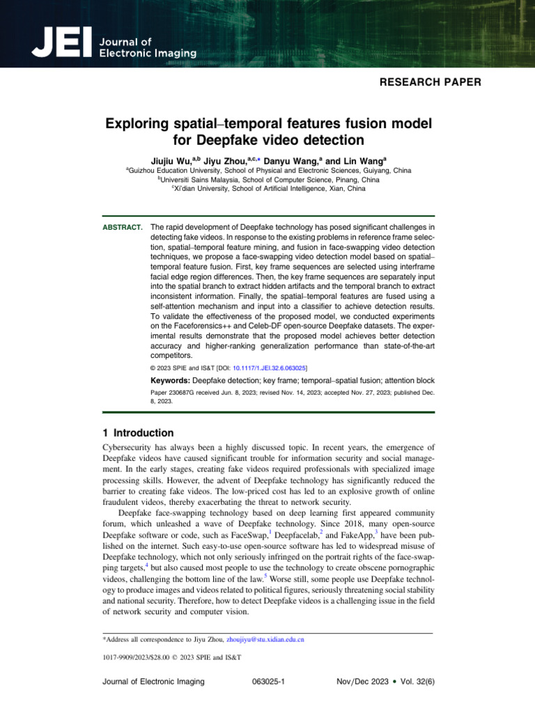 Exploring Spatial - Temporal Features Fusion Model For Deepfake Video Detection | PDF ...