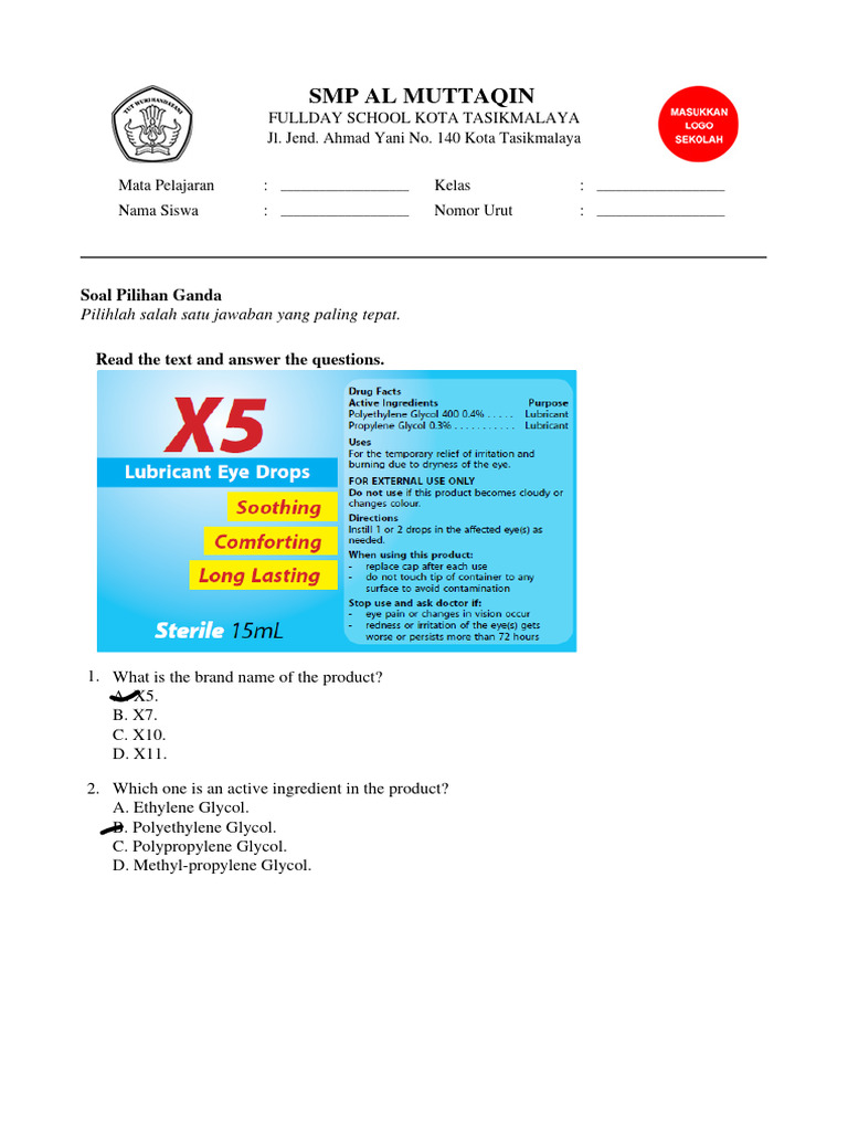 Soal Ulangan - Labels (K13) Mudah | PDF | Sausage | Tea